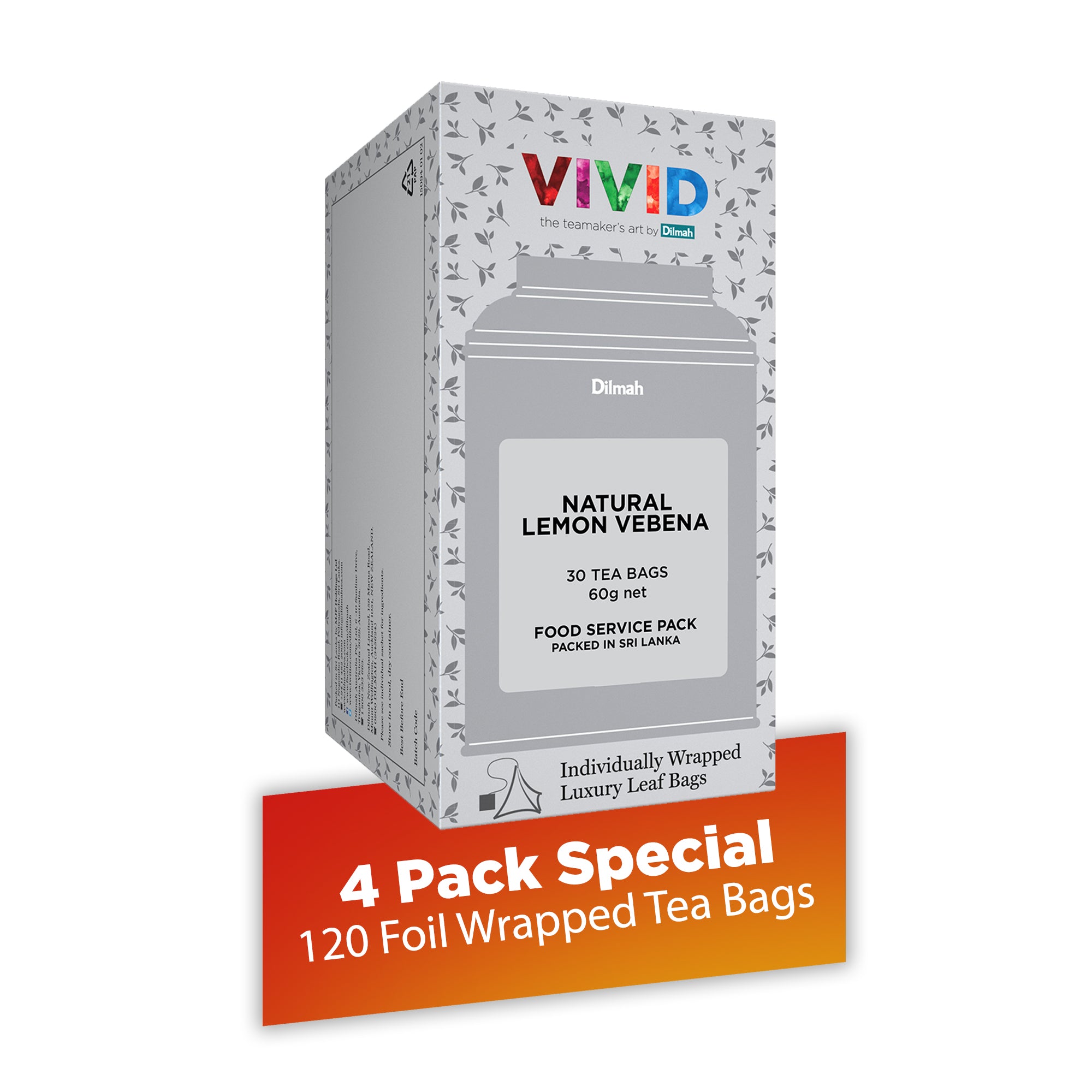 Vivid Lemon Verbena - 4 x 30 Packs Leaf Tea Bags (Individually Wrapped ...